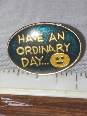 Vintage ‘Have An Ordinary Day!’ Oval Gold Tone Enamel Lapel Pin Funky ...