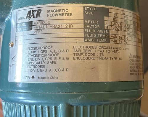 NEW Yokogawa ADMAG AXR Two-wire Magnetic Flow Meter AXR025C-E1ALIN-BA21 ...