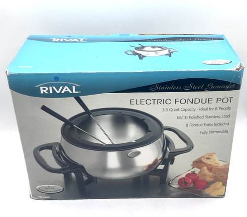 New Rival Stainless Steel Electric Fondue POT 3.5 Quart w/ 8 Forks ...
