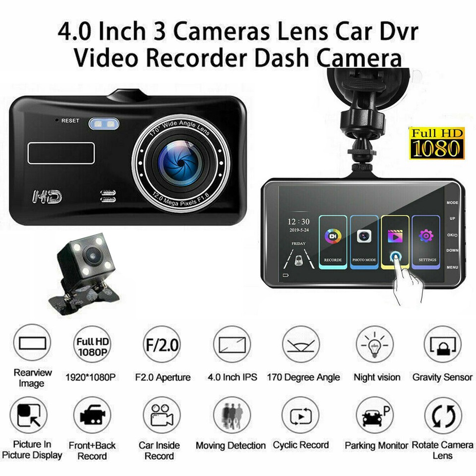 4" Dash Cam Pro Car Camera Recorder Dual Front and Rear HD 1080P Night ...
