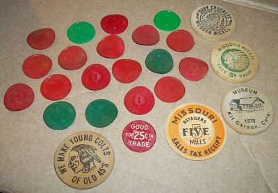 VINTAGE LOT MISSOURI TAX TOKENS & 4 WOODEN NICKLES OLD FARM ESTATE SALE ...