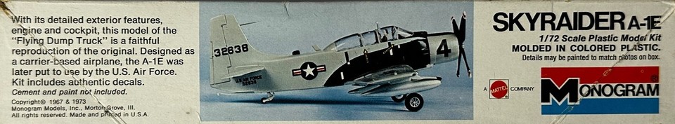 Vintage Monogram 6807 1/72 Scale Douglas A-1E Skyraider w/Extra Decals from 1973 | eBay
