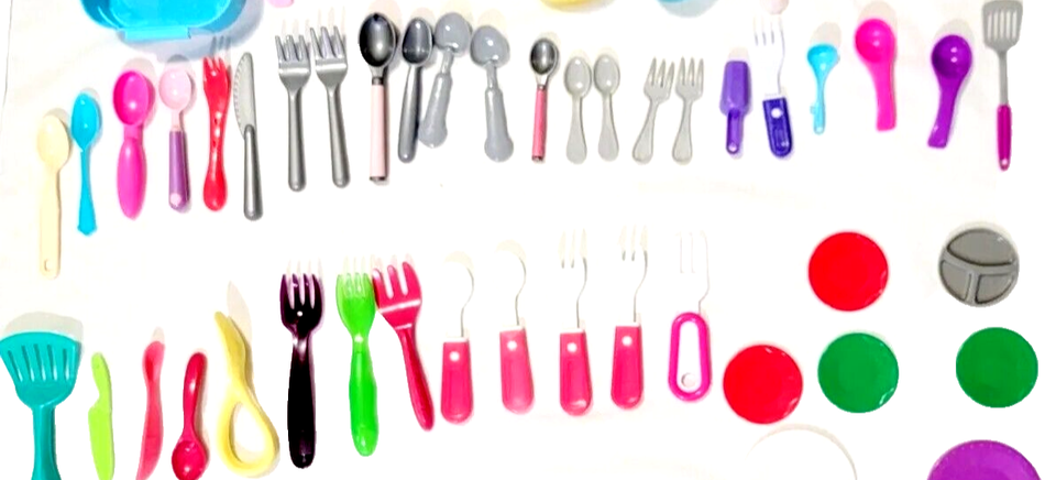 Mixed Size Pretend Play Kitchen Utensils Plates Pots Lids Misc 70 pc ...