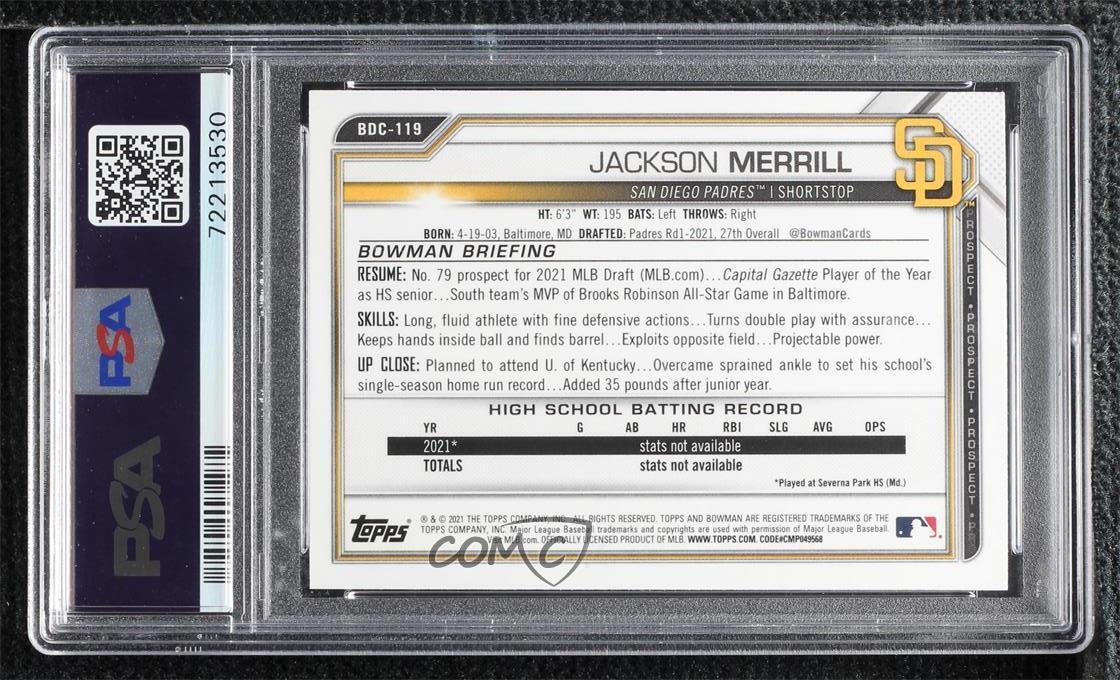 2021 Bowman Draft - Chrome Isaac Frye Pictured #BDC-119 Jackson Merrill ...