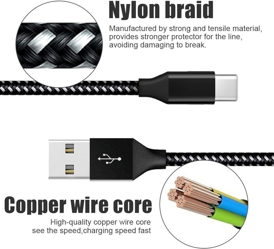 3Pack Braided USB C Type-C Fast Charging Data SYNC Charger Cable Cord 3 ...