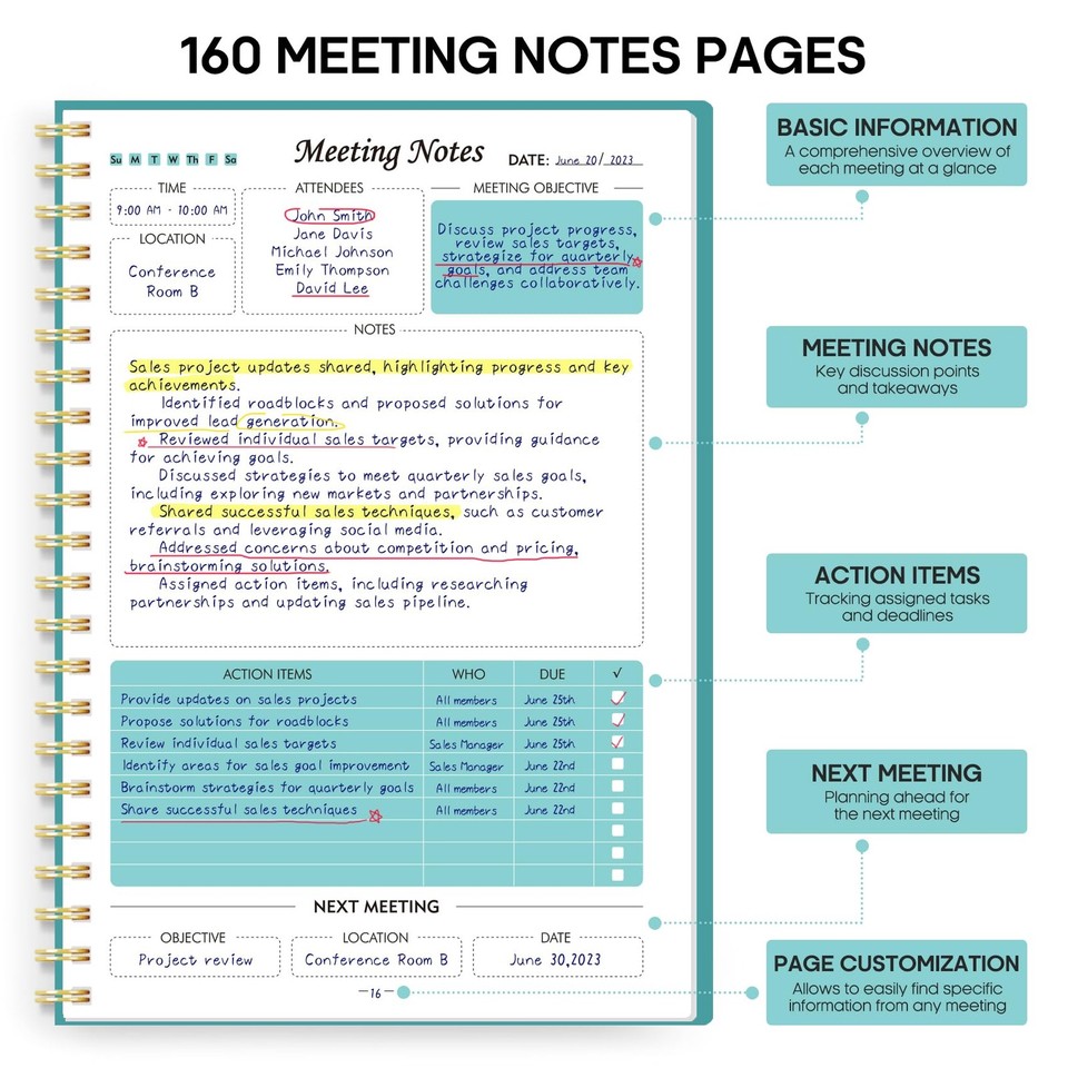 Taja 30 Pack of Meeting Notebook for Work Organization - Work Planner ...