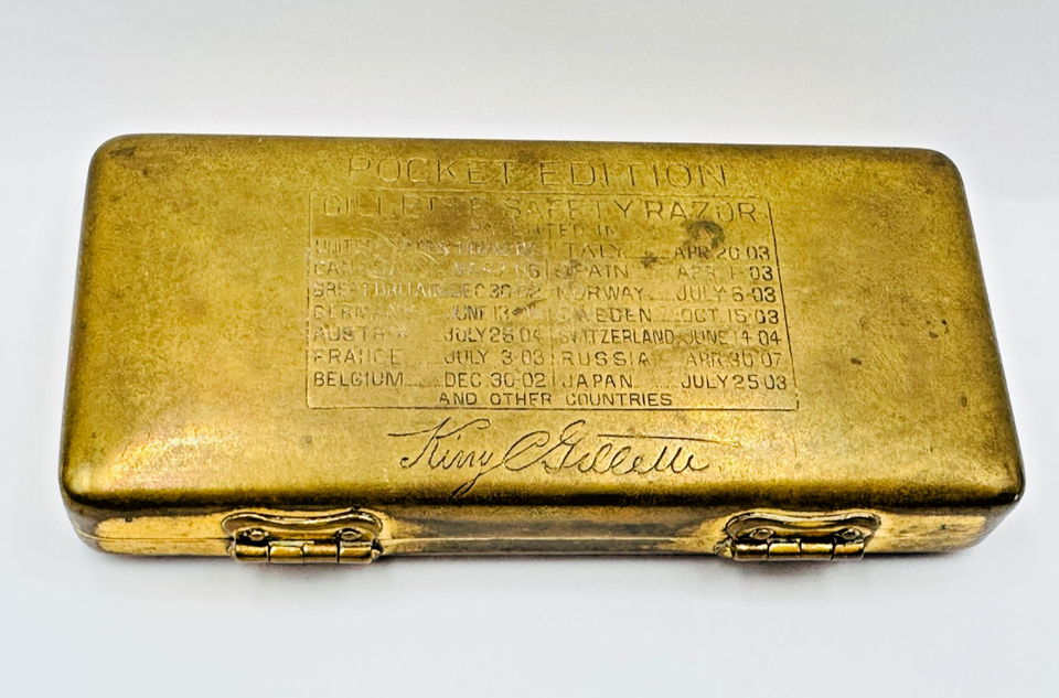 Antique King Gillette Pocket Edition Ornate Brass Safety Razor Set in ...