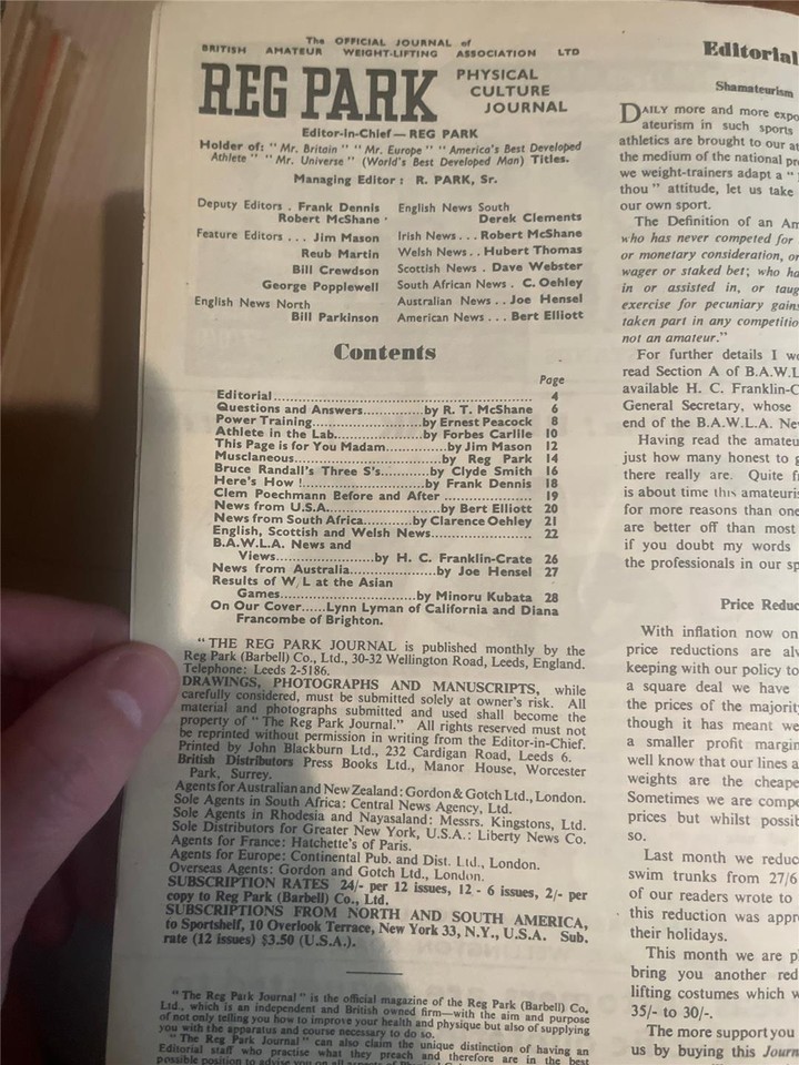 THE REG PARK JOURNAL bodybuilding magazine LYNN LYMAN & DIANA FRANCOMBE ...