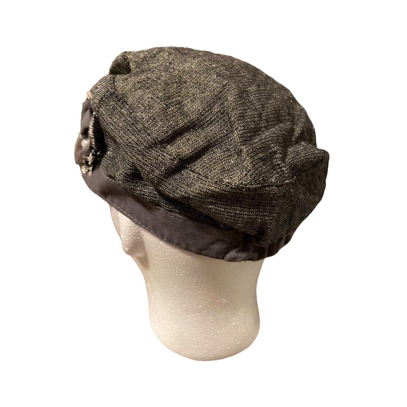 Women's Grey Newsboy Cadet Cap with Rose Detail Linen… - Gem