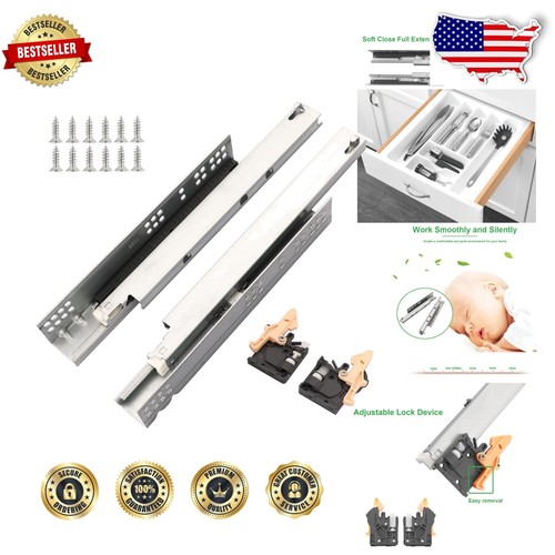 Durable 14-Inch Undermount Drawer Slides with Soft-Close & Full ...