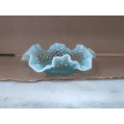 Fenton Blue Opalescent Ruffle Edge Hobnail Bowl Candy Dish | eBay