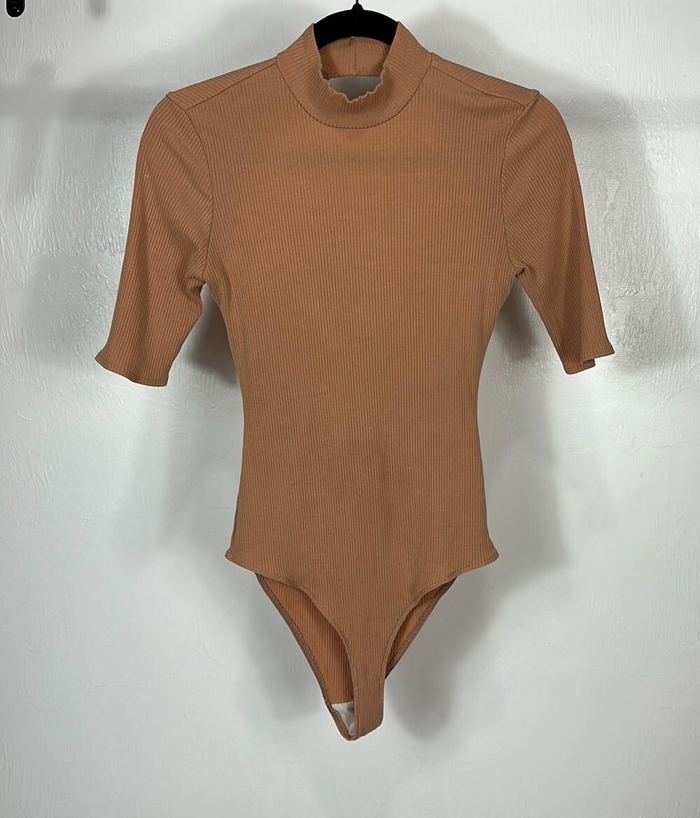 Reformation Ribbed High Neck Open Back Bodysuit Size L - Gem