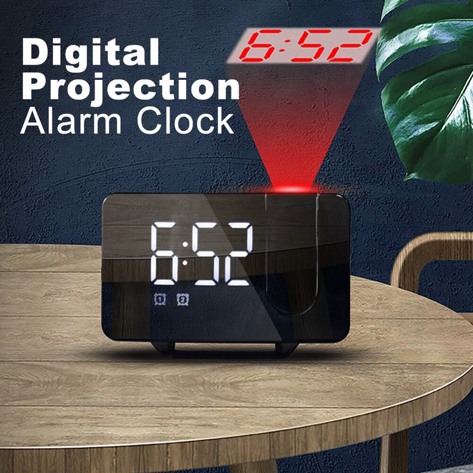 Projection Alarm Clock Large Digital LED Display Alarm Clock Snooze FM ...