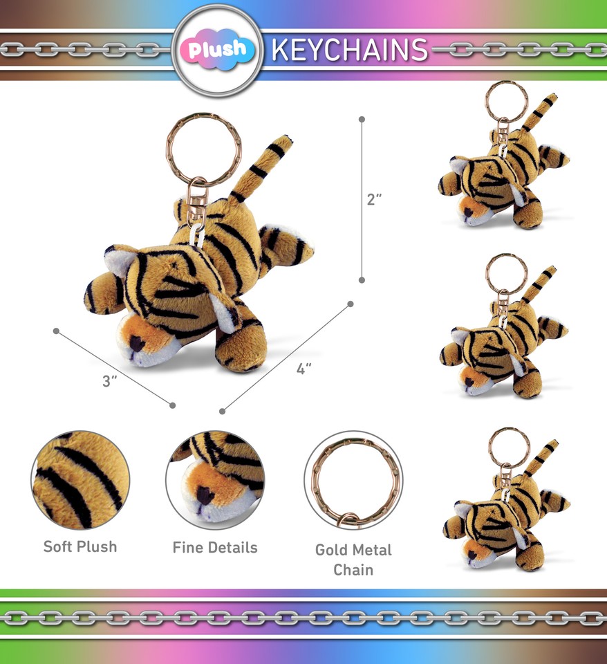 Puzzled Tiger Plush Keychain Stuffed Animal Toy Charm Keyring Accessory ...