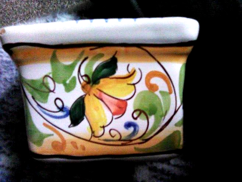 square ceramic floral decorative dish marked vincent e michele ATTOBRE ...