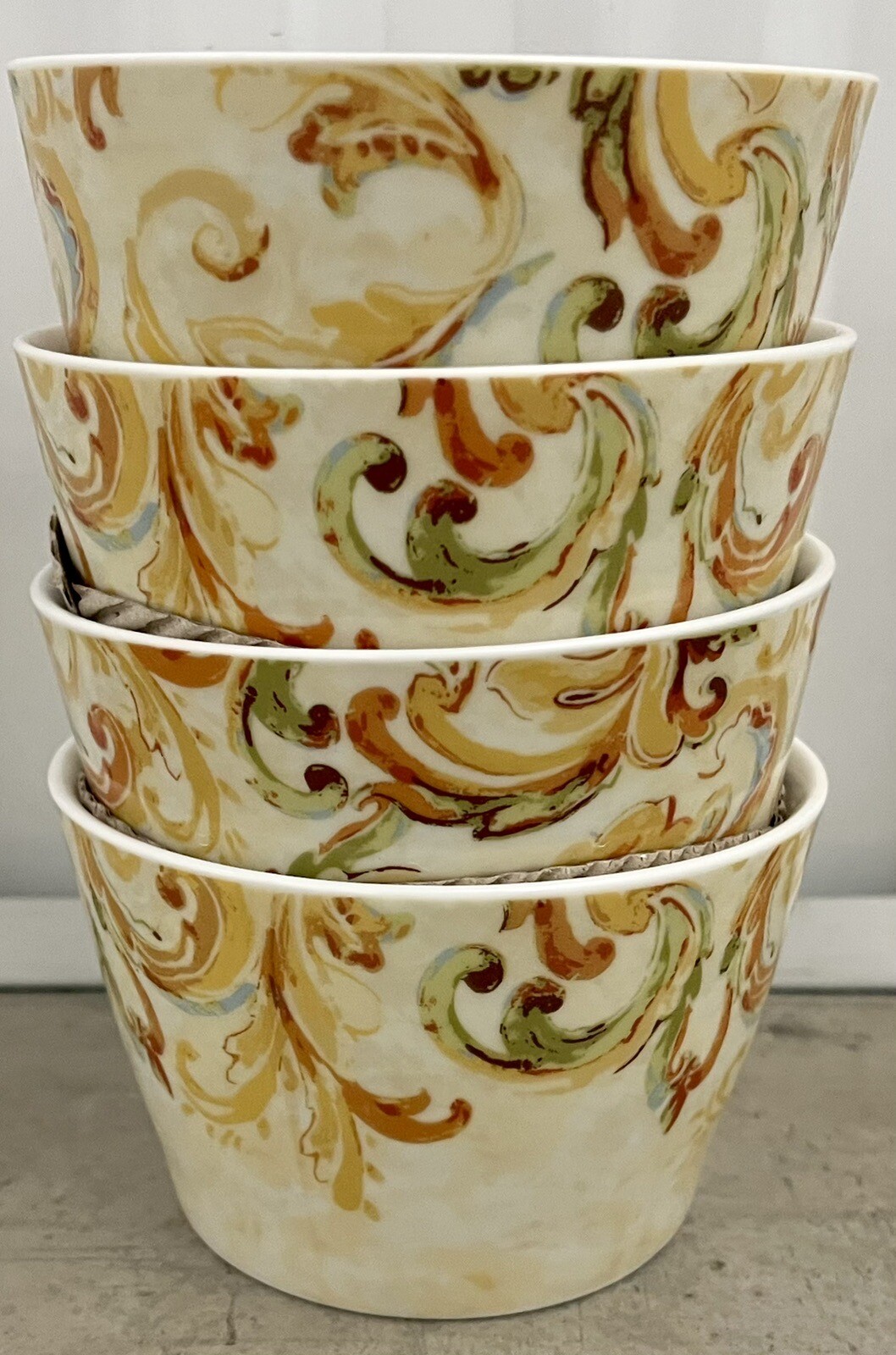 222 Fifth Calabash Orange Scroll Appetizer Dessert Bowls Set 4 ...