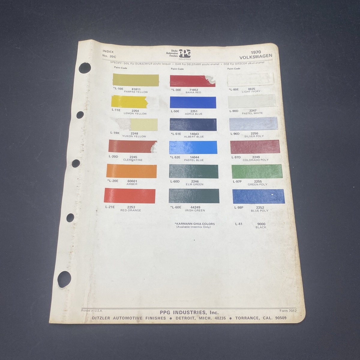 Vw Beetle Color Codes