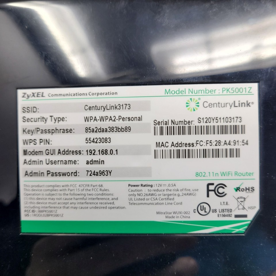 Centurylink PK5001Z HSI Router Open Box DSL Wifi | eBay