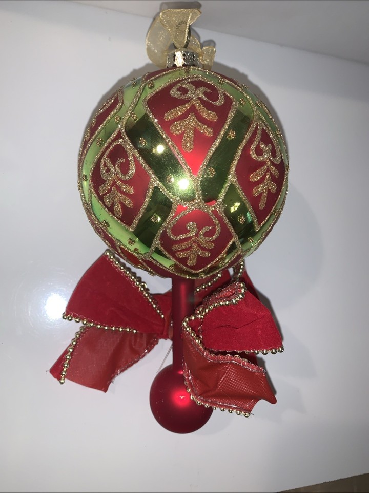 Frontgate Holiday Collection Box of 4 Large Ornaments Vintage Red Green ...