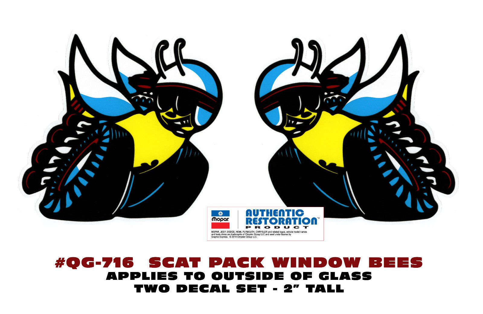 GE-QG-716 1970 DODGE - SCAT PACK BEE DECAL - OUTSIDE WINDOW INSTALL ...