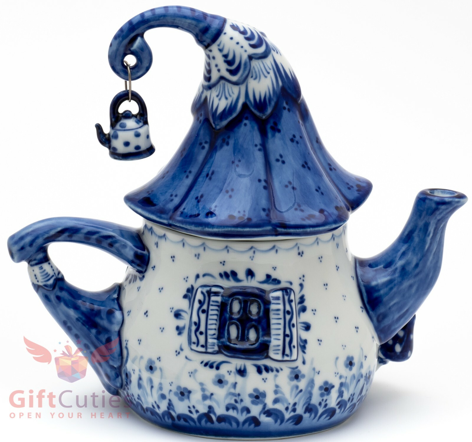 Porcelain Gzhel teapot in shape of a house souvenir handmade Гжель | eBay