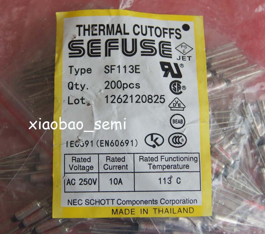 100PCS SF113E SEFUSE Cutoffs NEC Thermal Fuse 113°C 113 Degree 10A 250V ...