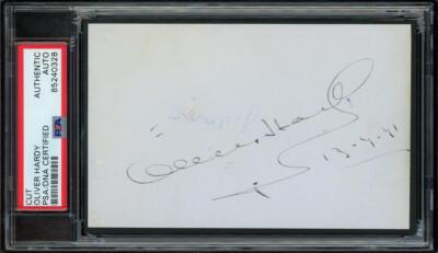 OLIVER HARDY (1892-1957) autograph cut | signed - PSA/DNA cert "Laurel ...