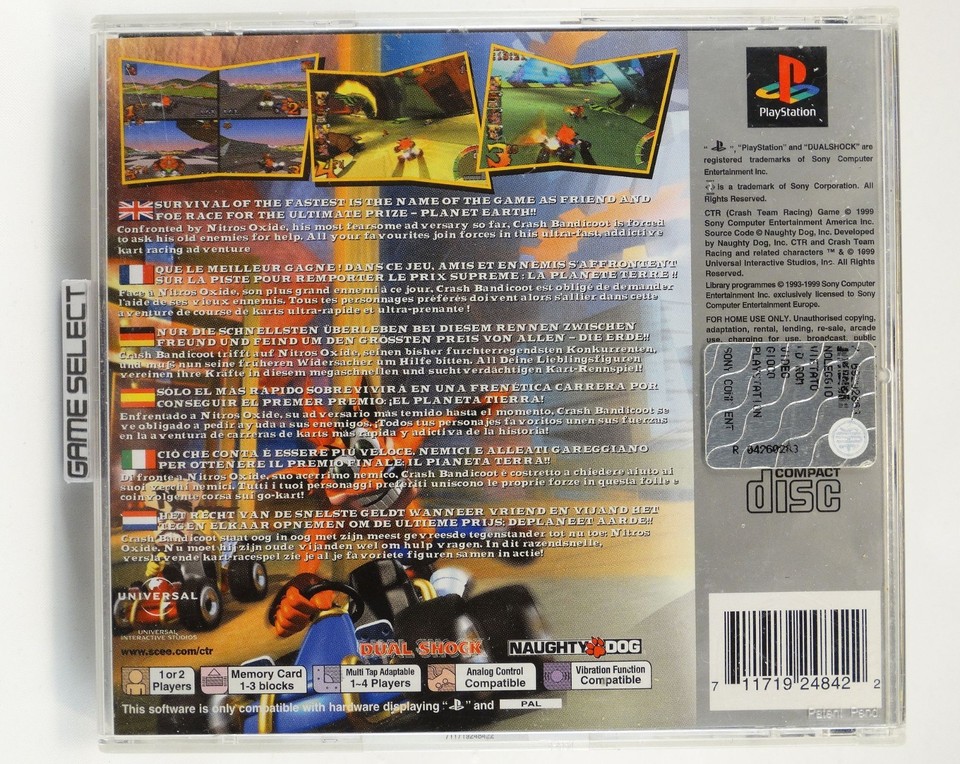 CTR CRASH TEAM RACING BANDICOOT PLAYSTATION 1 PS1 PS2 PS3 PAL ITALIANO ...