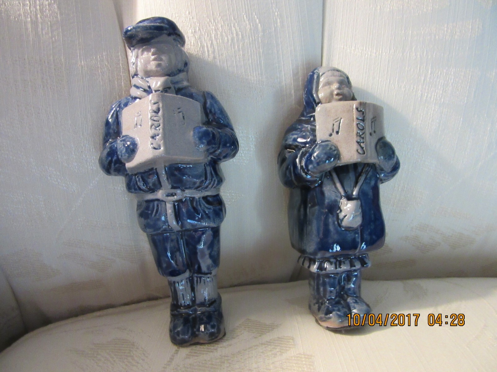 rowe pottery christmas carolers boy and girl salt glazed retired new | eBay