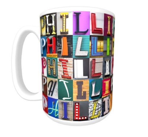PHILLIP Coffee Mug / Cup featuring the name in photos of sign letters ...