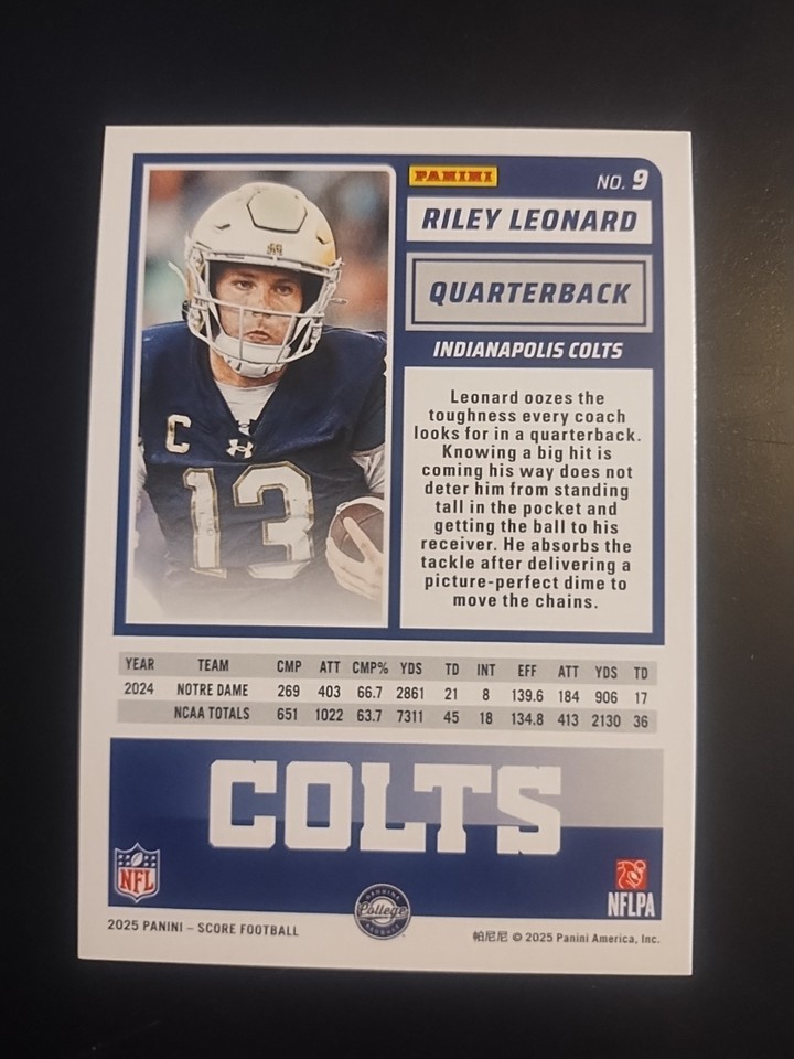 Riley Leonard 2025 Score-A-Treat #9 Rookie Card Indianapolis Colts | eBay