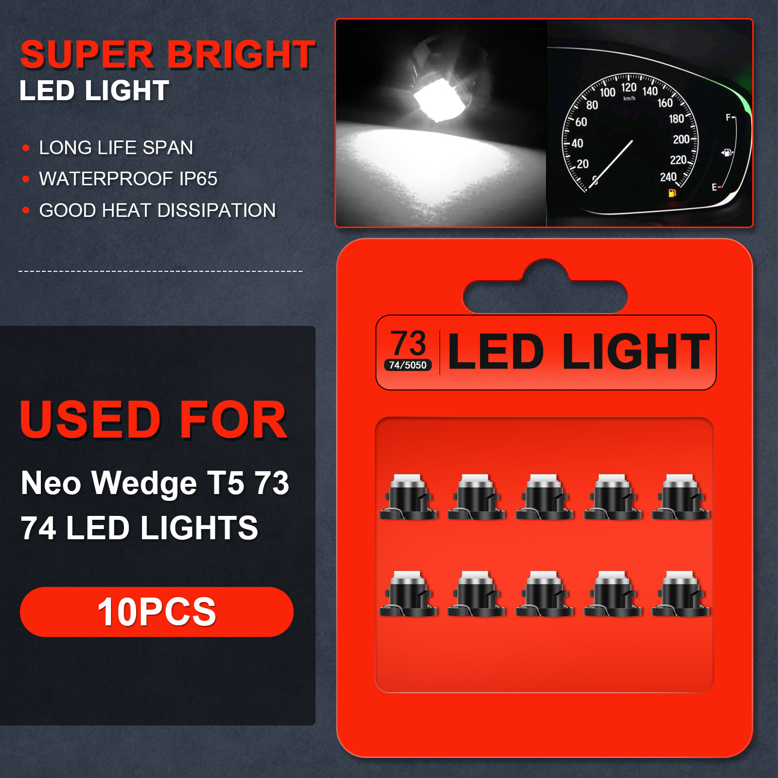 10 White 1-5050-SMD T5 Neo Wedge LED 12mm Panel Dash HVAC Climate ...