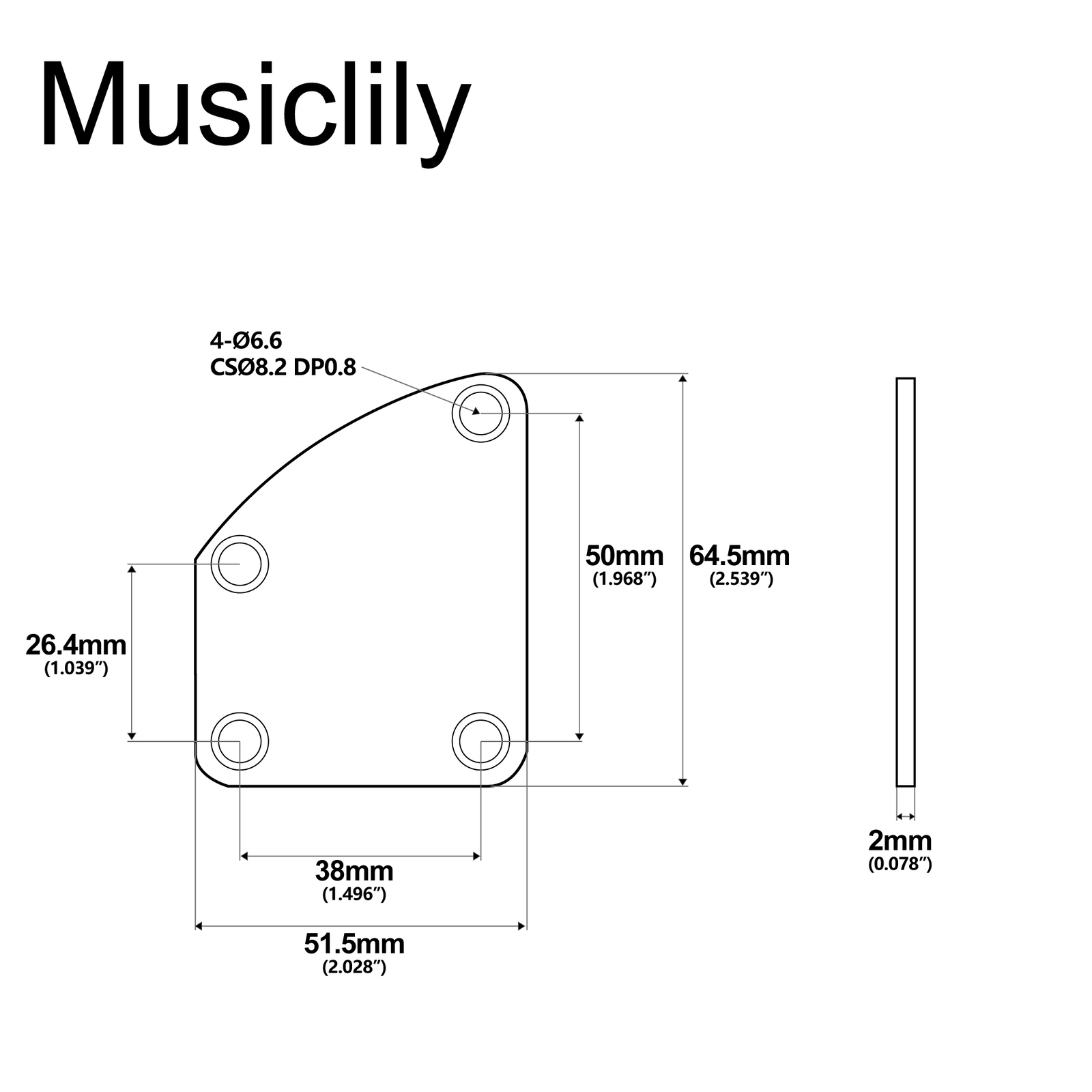 Musiclily Pro Chrome Steel Contoured Heel Neck Plate For Strat Tele ...