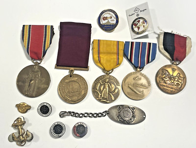 RARE WW2 Husband & Wife U.S. Navy Group WAVES Medal Sterling Insignia ...