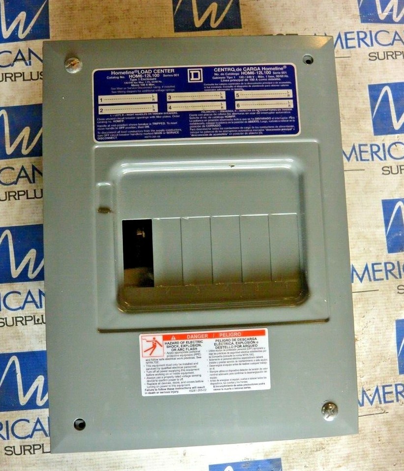 New Surplus SQUARE D HOM612L100FCP 100 amp Main Lug Load Center ...