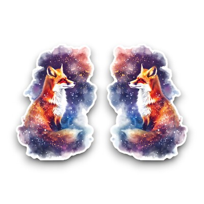 2x Small Beautiful Cosmic Galaxy Fox Watercolour Wild Animal Vinyl ...