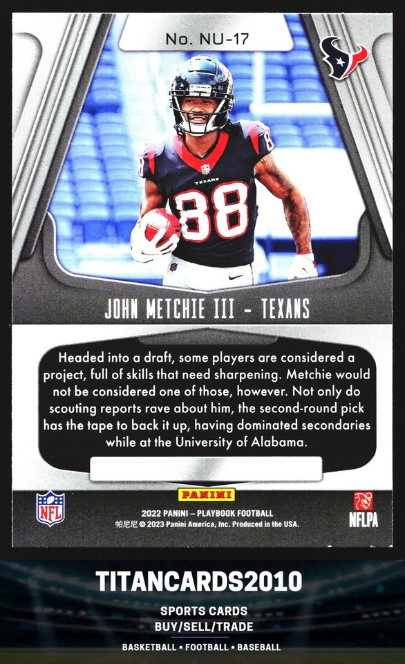 John Metchie III 2022 Panini Playbook Rookie RC Houston Texans #NU-17 ...