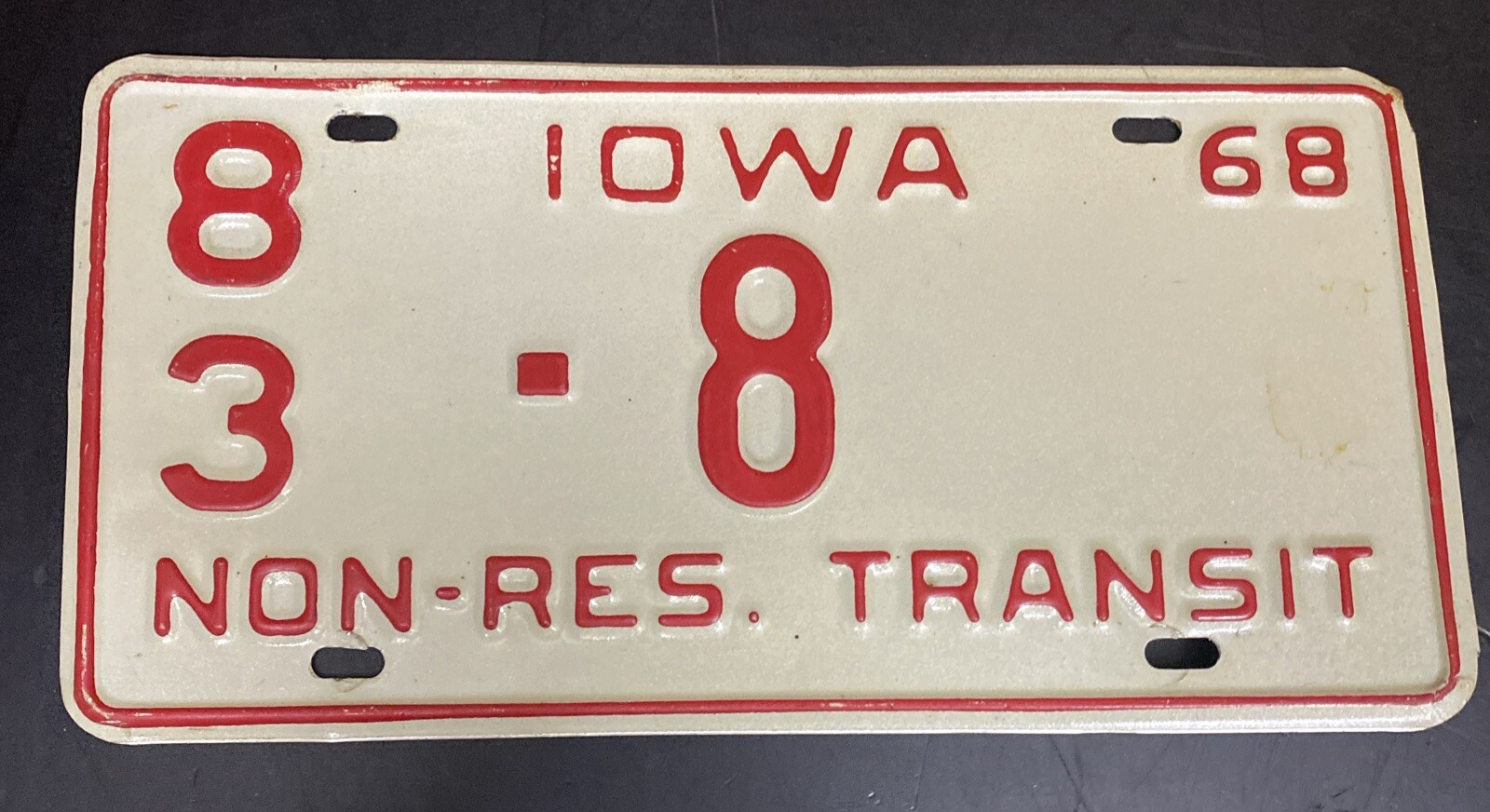 1968 Iowa License Plates Red and White Non-Resident Transit low number ...