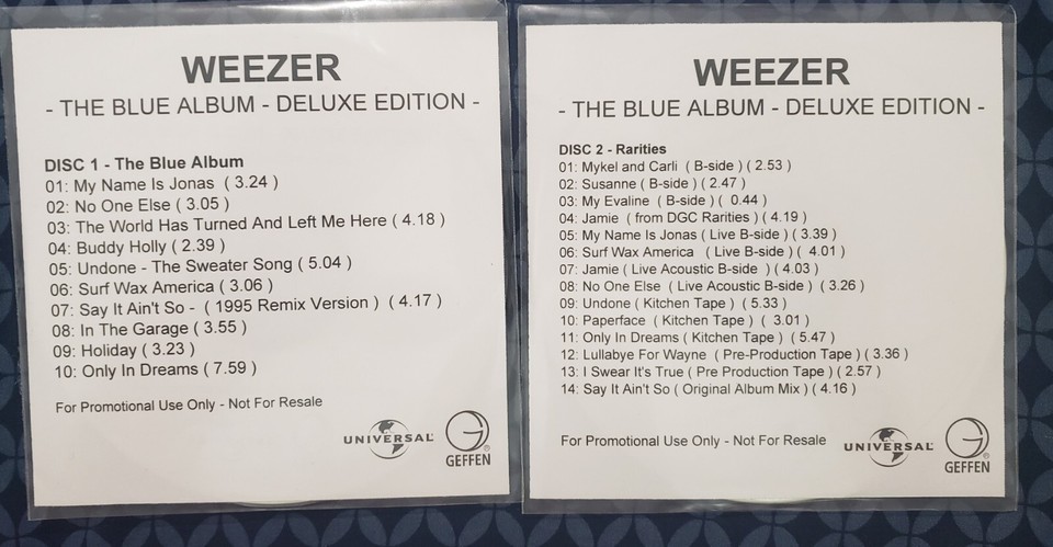 Weezer Blue Deluxe PROMOTIONAL CD set (Not For Sale) RARE | eBay