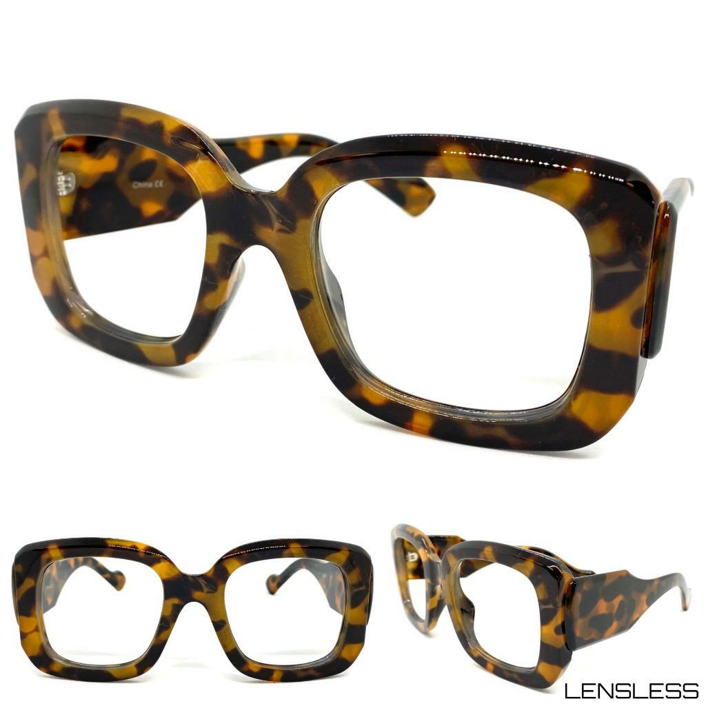 Oversize Retro Style Lensless Eye Glasses Super Thick Leopard Frame ...
