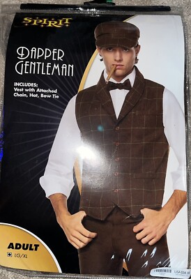 Spirit Halloween Dapper Gentleman L/XL 1920s Costume Vest, Hat, Bow, Chain | eBay