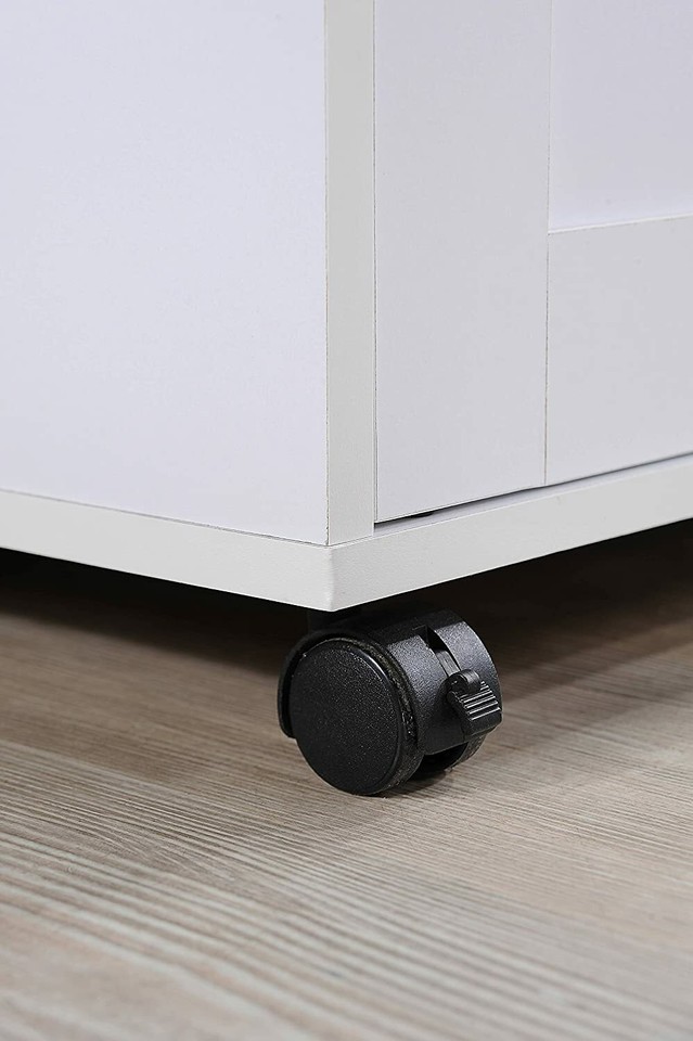 White Wooden Kitchen Trolley Cart Rolling Storage Utility Cabinet ...