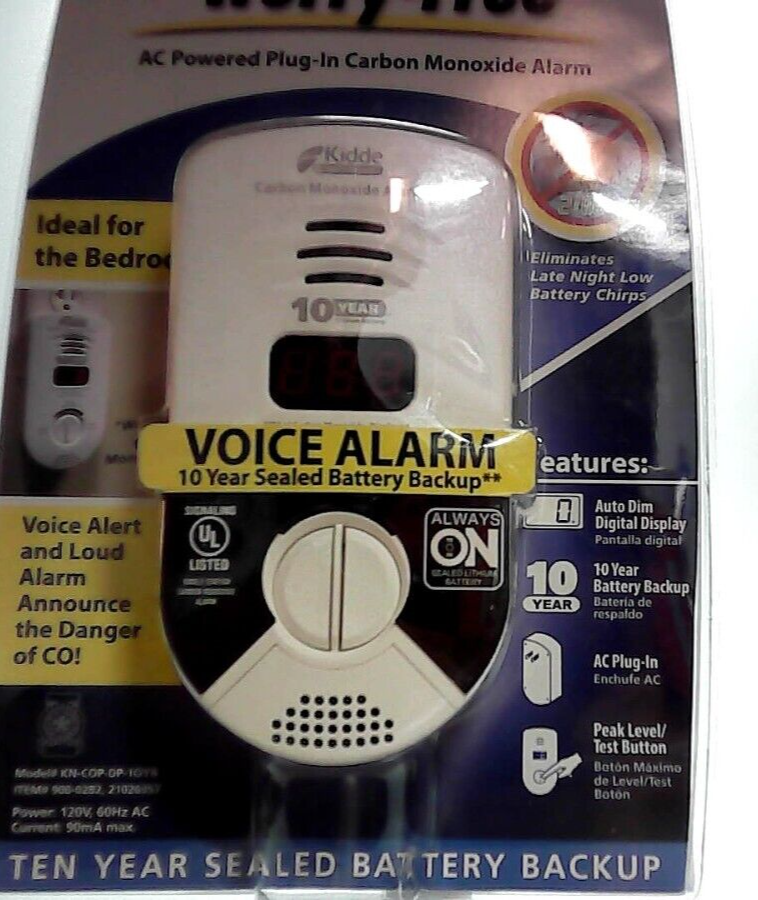 Kidde 10 Year Worry-Free AC Powered Carbon Monoxide Voice Alarm KN-COP ...