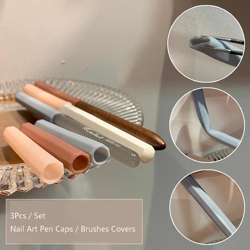 3Pcs Nail Pen Caps Brush Painting Cover Pens Salon Manicure ProtectSL ...