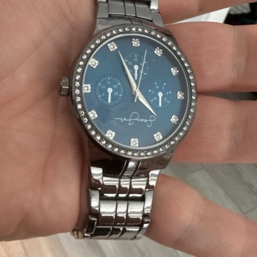 Sean John Men's Silver Wristwatch Blue Dial Diamond Markers Multi-Dial ...