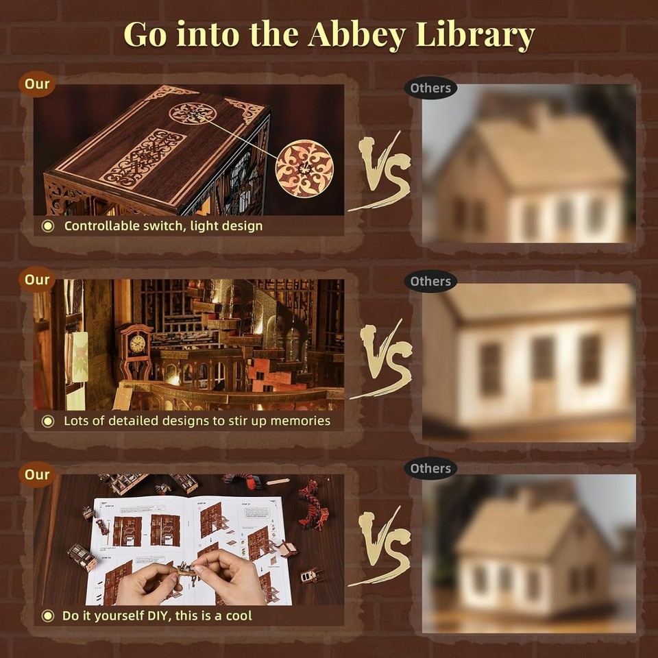 DIY Miniature Dollhouse Book Nook Kit with LED Light - Abbey Library ...