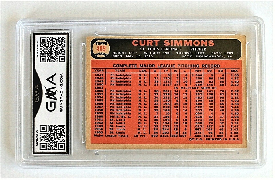 1966 TOPPS BASEBALL CARD #489 CURT SIMMONS / CARDINALS GRADED 5 - EX | eBay