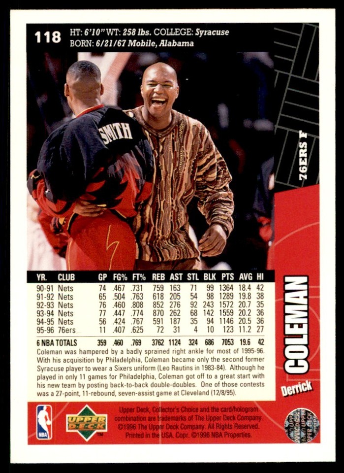 1996-97 Upper Deck Derrick Coleman A Basketball Cards #118 | eBay