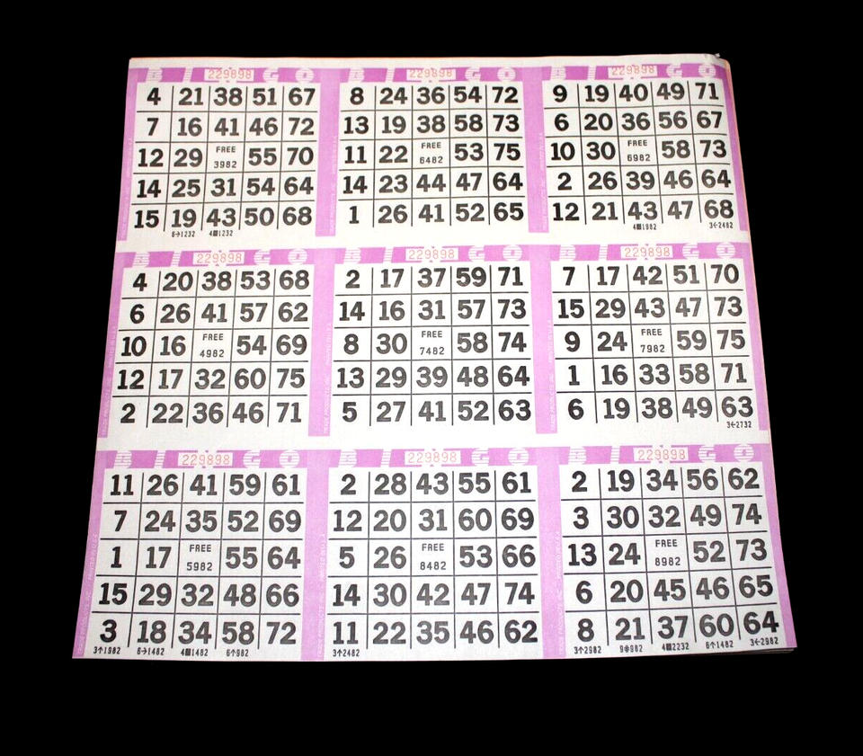 BINGO PAPER Cards Sheets 9 on 4 Purple Border - 10 pack | eBay