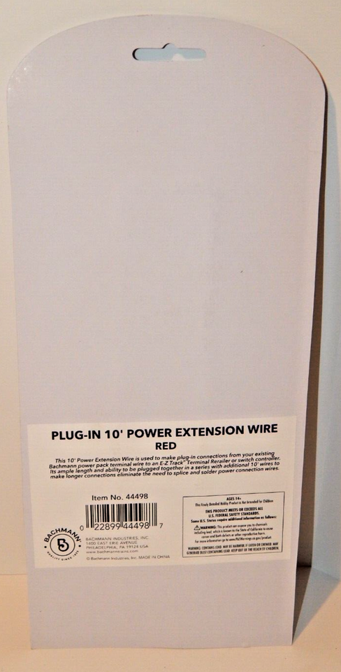 Bachmann HO #44498 Plug-In 10' Power Extension Wire E-Z Track NEW | eBay